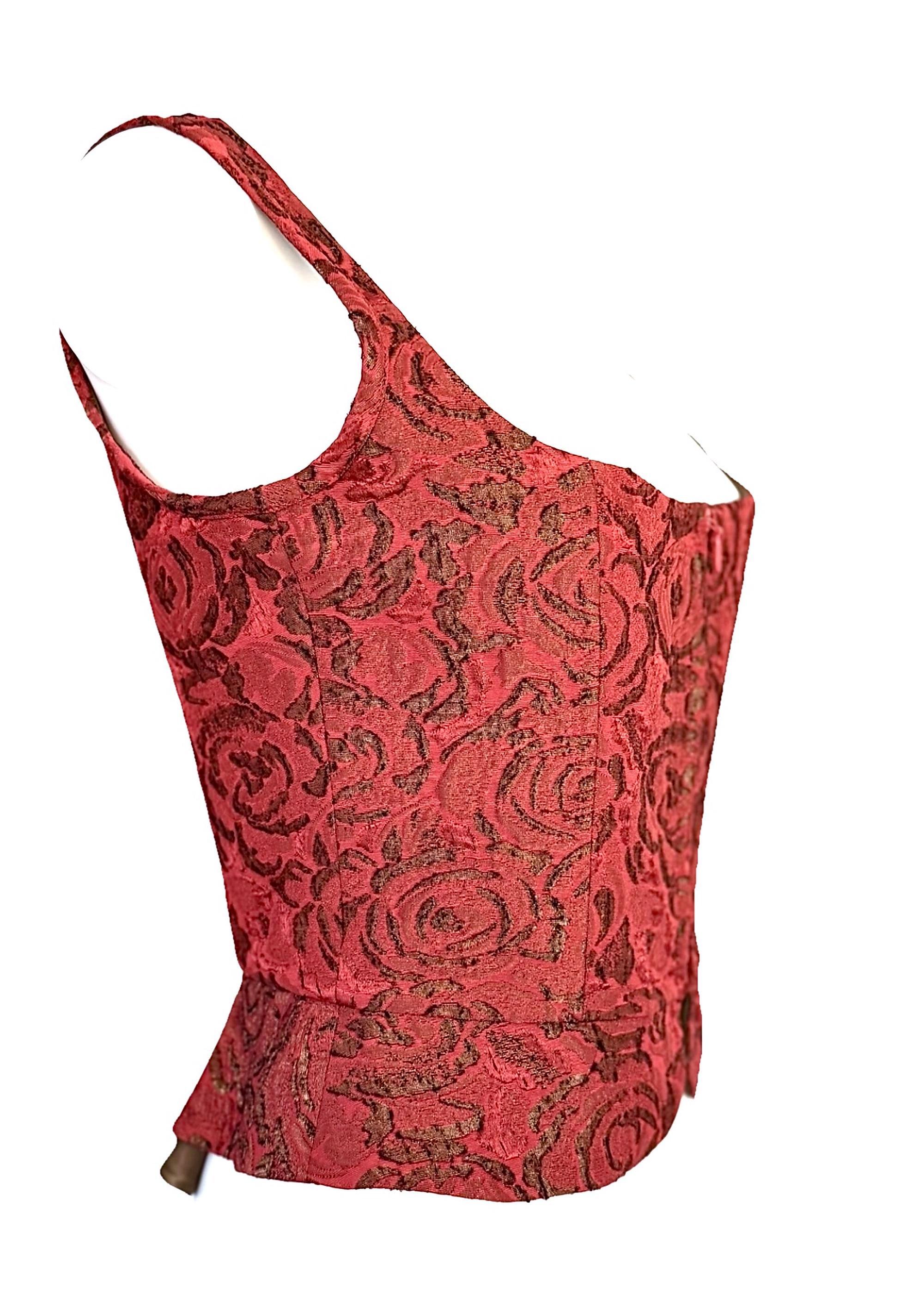 Vintage Prada Red Silk Brocade Corset Top- Circa 1999 at 1stDibs