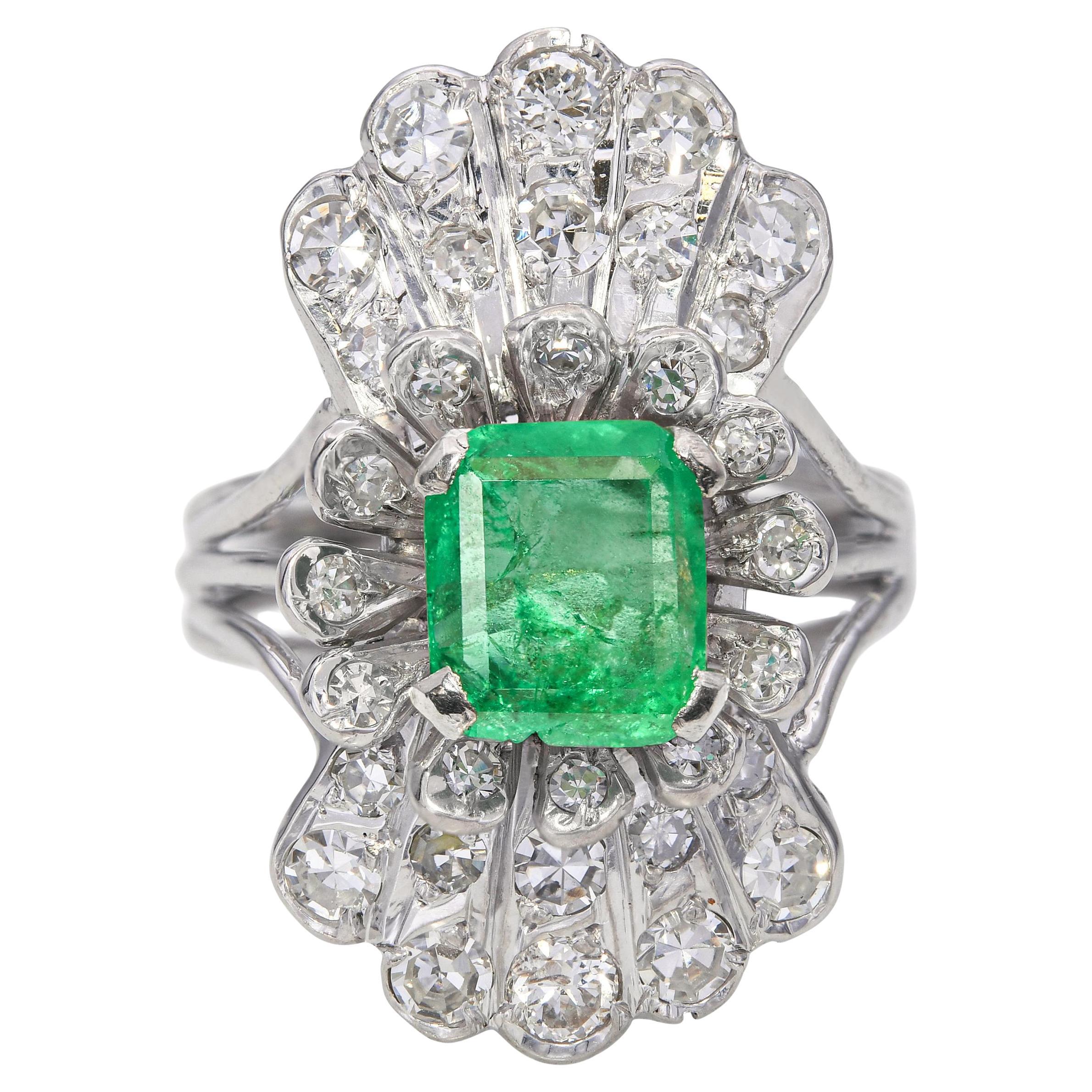 Vintage 18k White Gold 4.90ct GIA Type A Green Jadeite and Diamond Ring ...