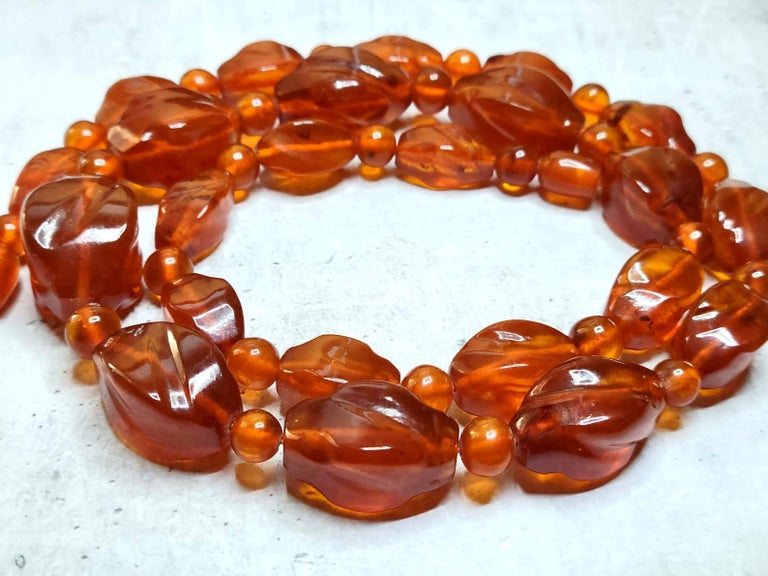 Vintage Pressed Carved Baltic Amber Necklace at 1stDibs
