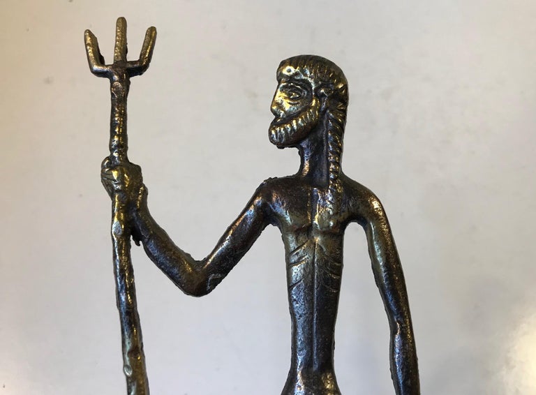 Vintage Primitive, Naiv Bronze Sculpture of Poseidon, Mythological Sea ...