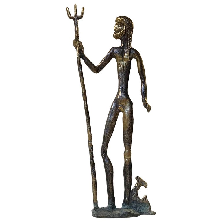 Vintage Primitive, Naiv Bronze Sculpture of Poseidon, Mythological Sea ...