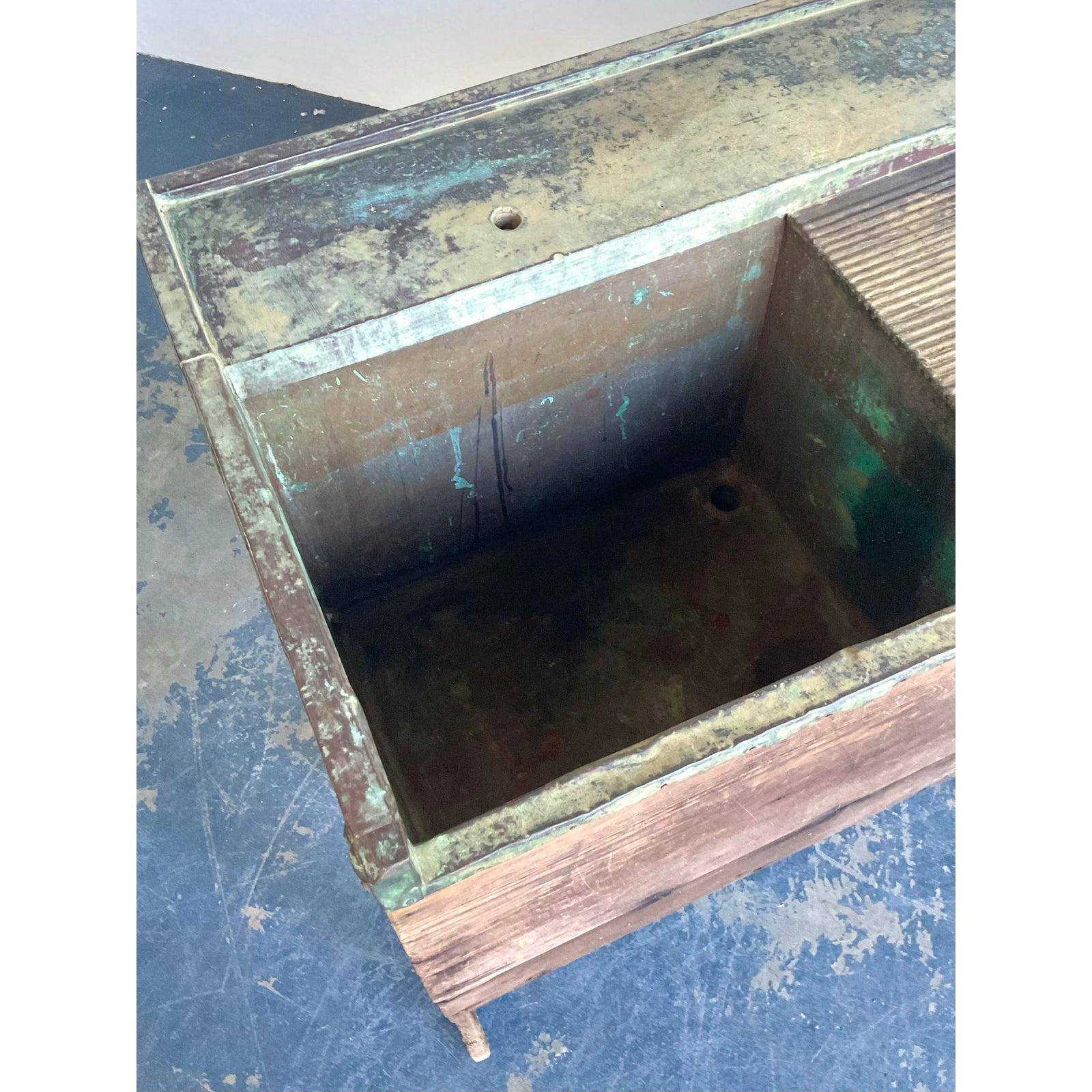 Vintage Primitive Patinated Copper Dry Sink For Sale at 1stDibs