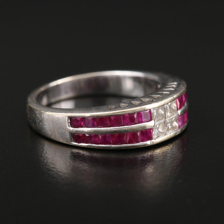 Customizable Vintage Princess Cut Diamonds Ruby Engagement Band, Unique ...