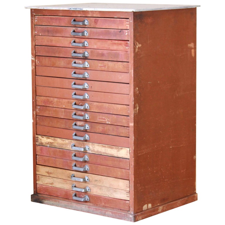Vintage Red Printer's Wood Chest of Drawers, Industrial Design from the ...
