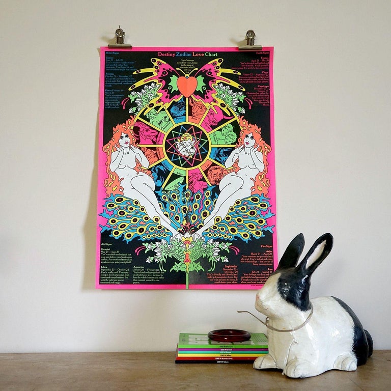 Vintage Psychedelic ''Destiny Zodiac Love Chart'' Poster by Michael ...