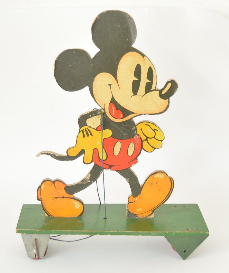 Vintage Pull Along Mickey Mouse on Wheels, 1930s For Sale at 1stDibs