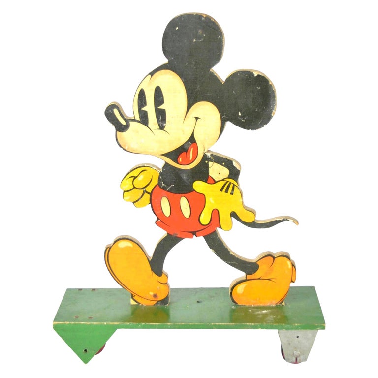 Vintage Pull Along Mickey Mouse on Wheels, 1930s For Sale at 1stDibs