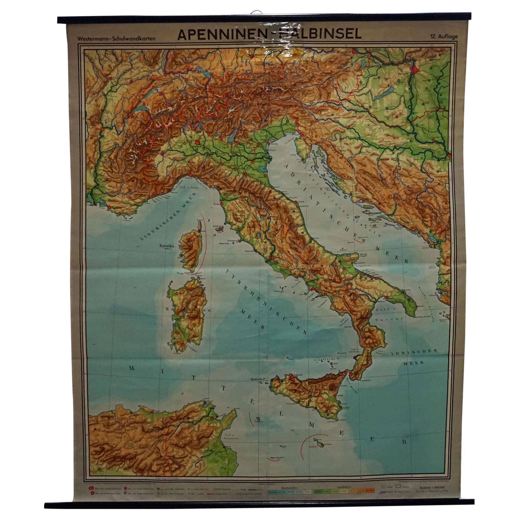 Mid-Century Modern Italian Illustrated Food and Liquor Map, 1949, Large ...