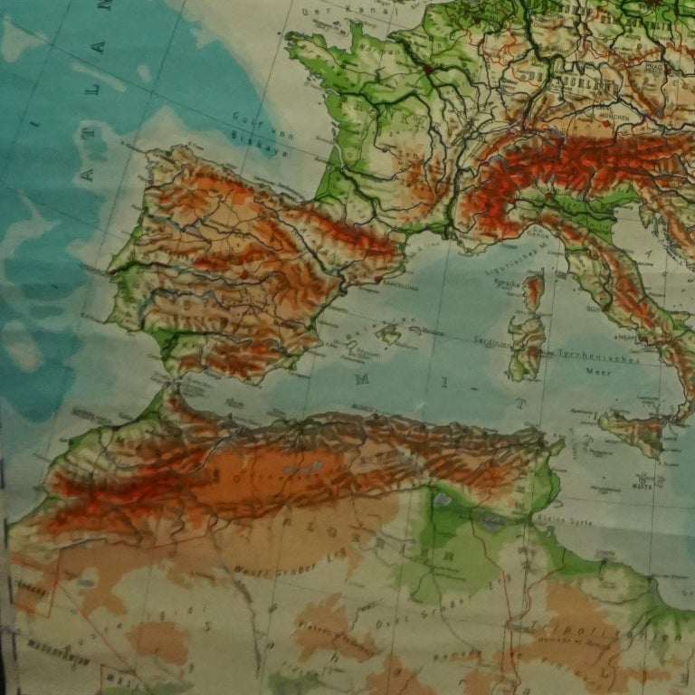 Vintage Pull Down Map Wall Chart about Europe at 1stDibs