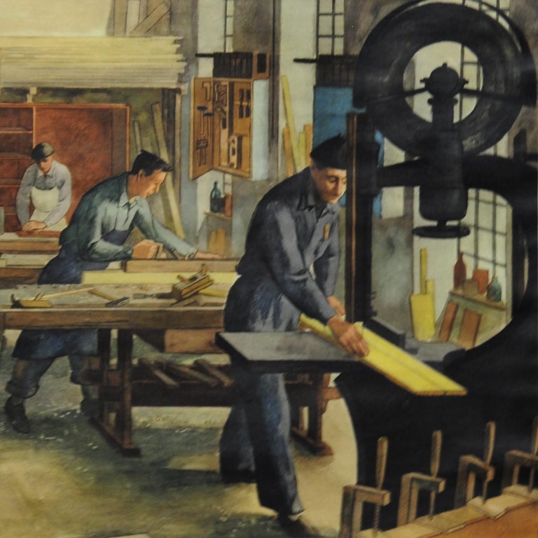 Vintage Pull Down Wall Chart about the Carpenter's Job at 1stDibs