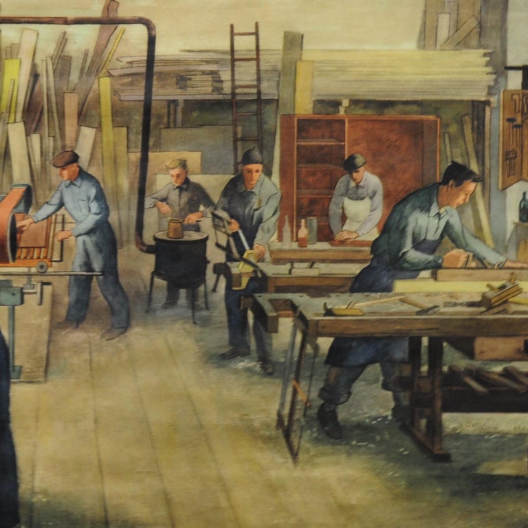 Vintage Pull Down Wall Chart about the Carpenter's Job at 1stDibs