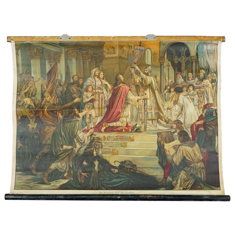Vintage Pull Down Wall Chart About the Coronation of Carl the Great For ...