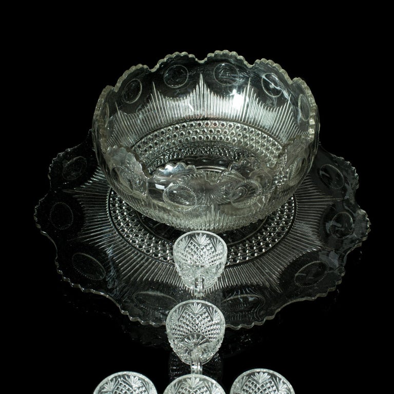 Vintage Punch Bowl, Set of Ten Cups, English, Mid-20th Century at 1stDibs