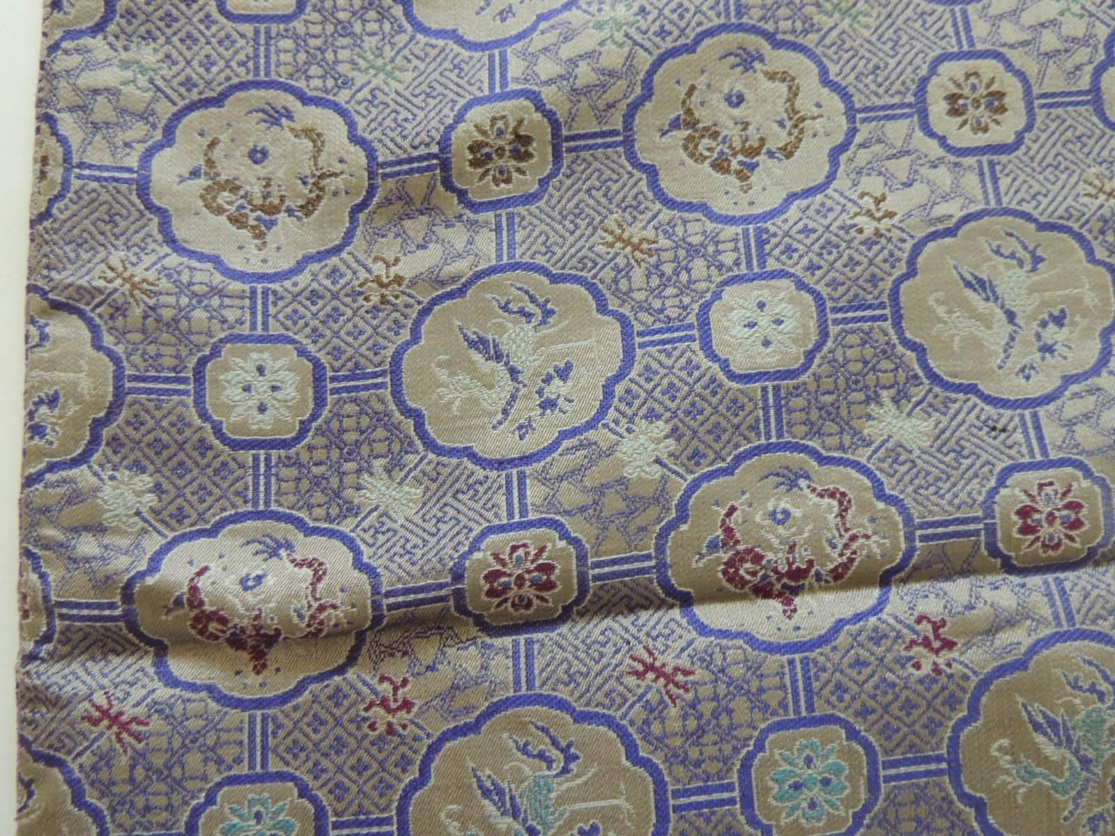 Vintage Purple and Silver Woven Silk Obi Textile For Sale at 1stDibs