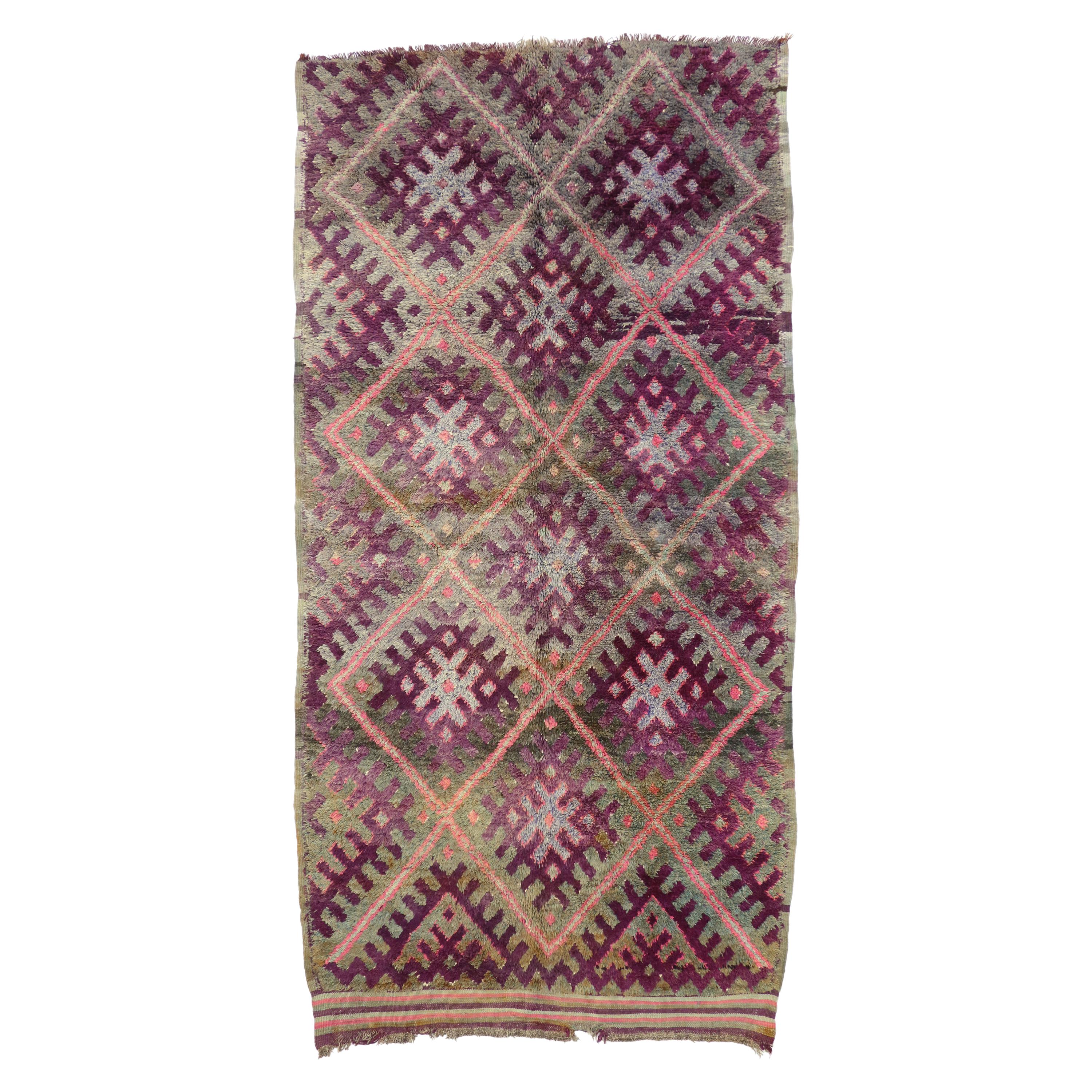 Vintage Purple Moroccan Rug. Size: 5 ft 7 in x 9 ft 5 in (1.7 m x 2.87 ...