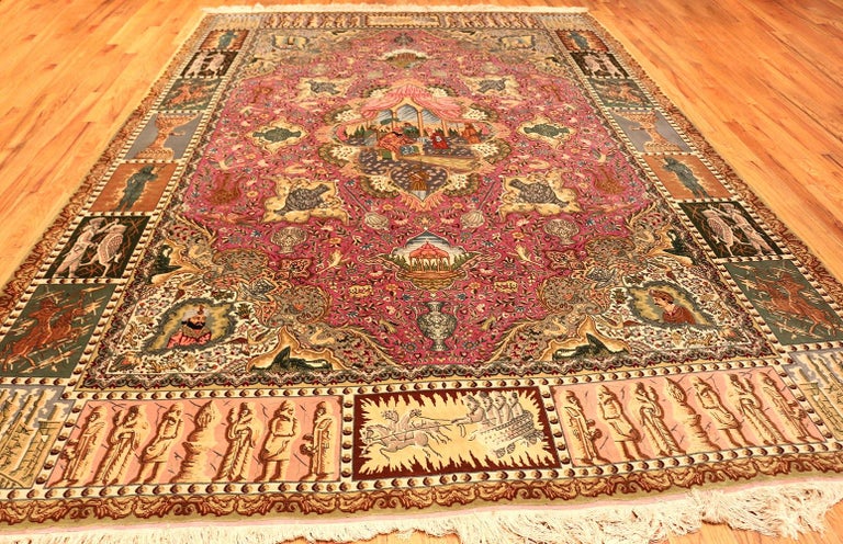 Vintage Purple Persian Pictorial Tabriz Rug. Size: 9 ft. 7 in x 13 ft ...