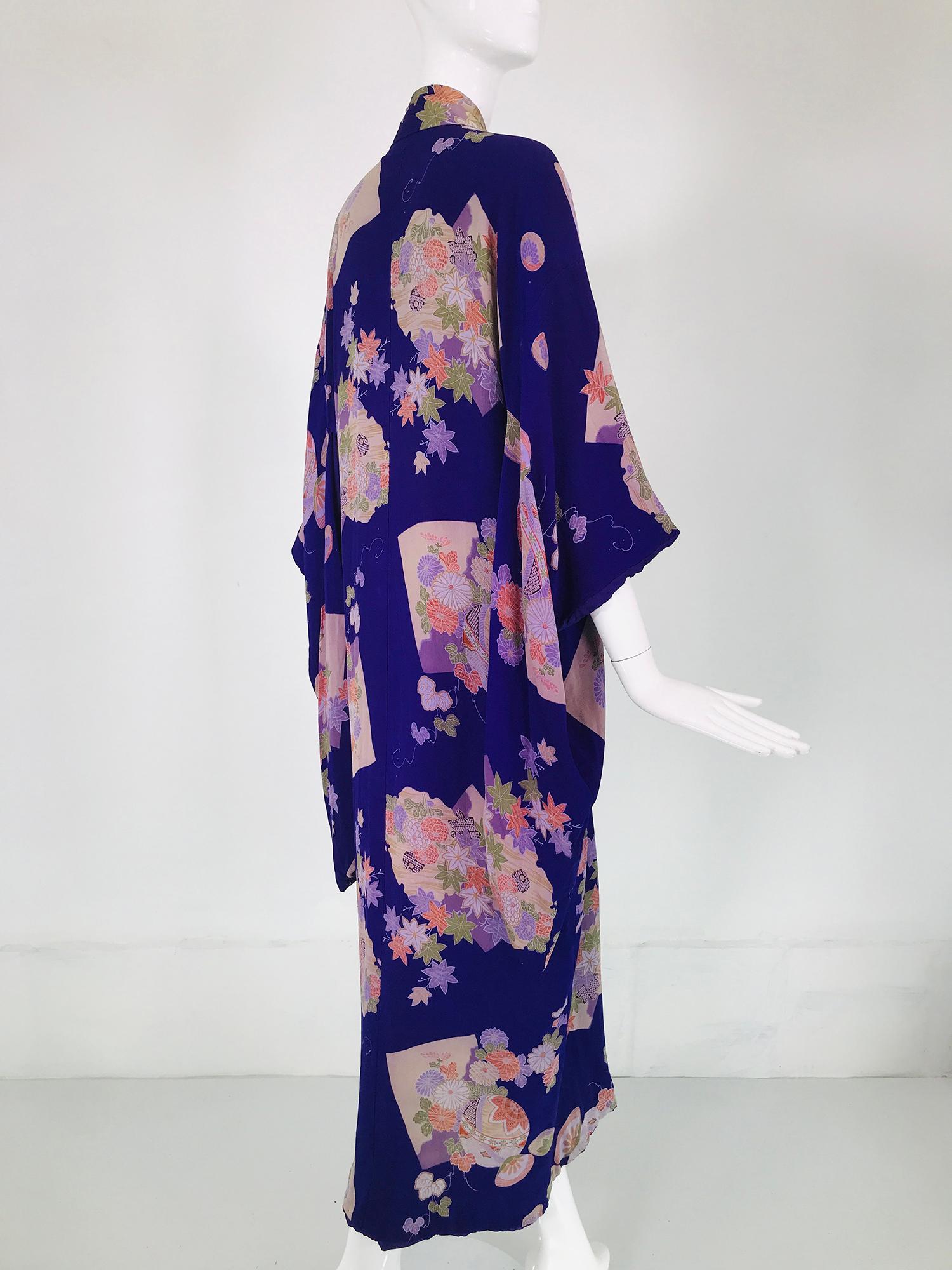 Vintage Purple Silk Crepe Maple Leaf Design Silk Lined Kimono at ...