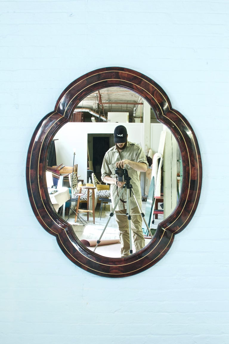 Vintage Quatrefoil Wall Mirror with Brass Inlay, 1970s at 1stDibs