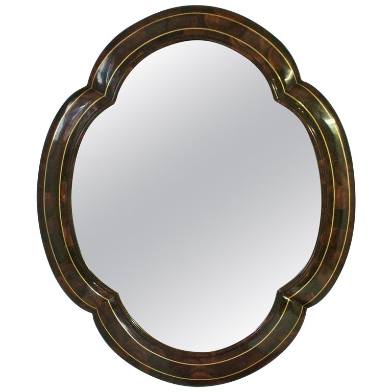 Vintage Quatrefoil Wall Mirror with Brass Inlay, 1970s at 1stDibs