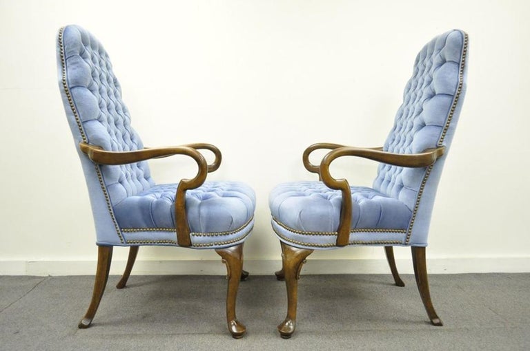 Vintage Queen Anne Ethan Allen Blue Tufted Library Office Lounge ...