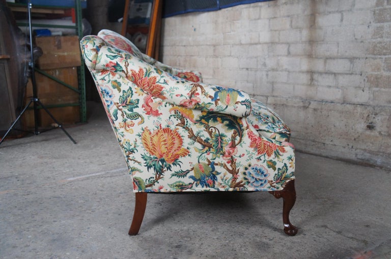 Vintage Queen Anne Mahogany Camelback Settee Sofa Crewel Style Fabric ...