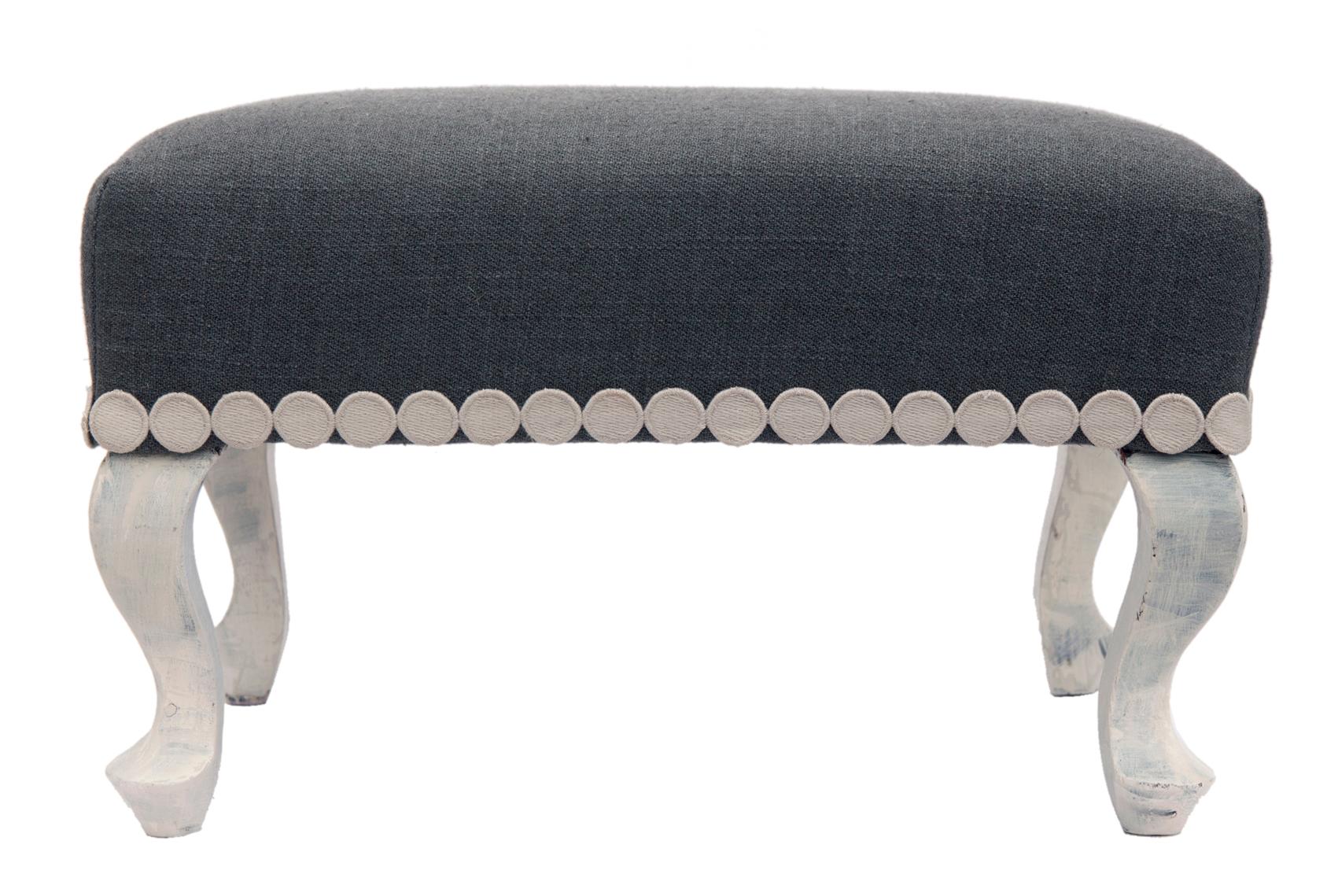 Vintage Queen Anne Style Charcoal Gray Footstool/ Mod Dot Trim For Sale ...