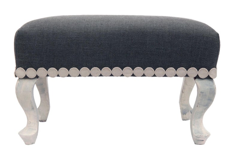Vintage Queen Anne Style Charcoal Grey Footstool/ Mod Dot Trim For Sale ...