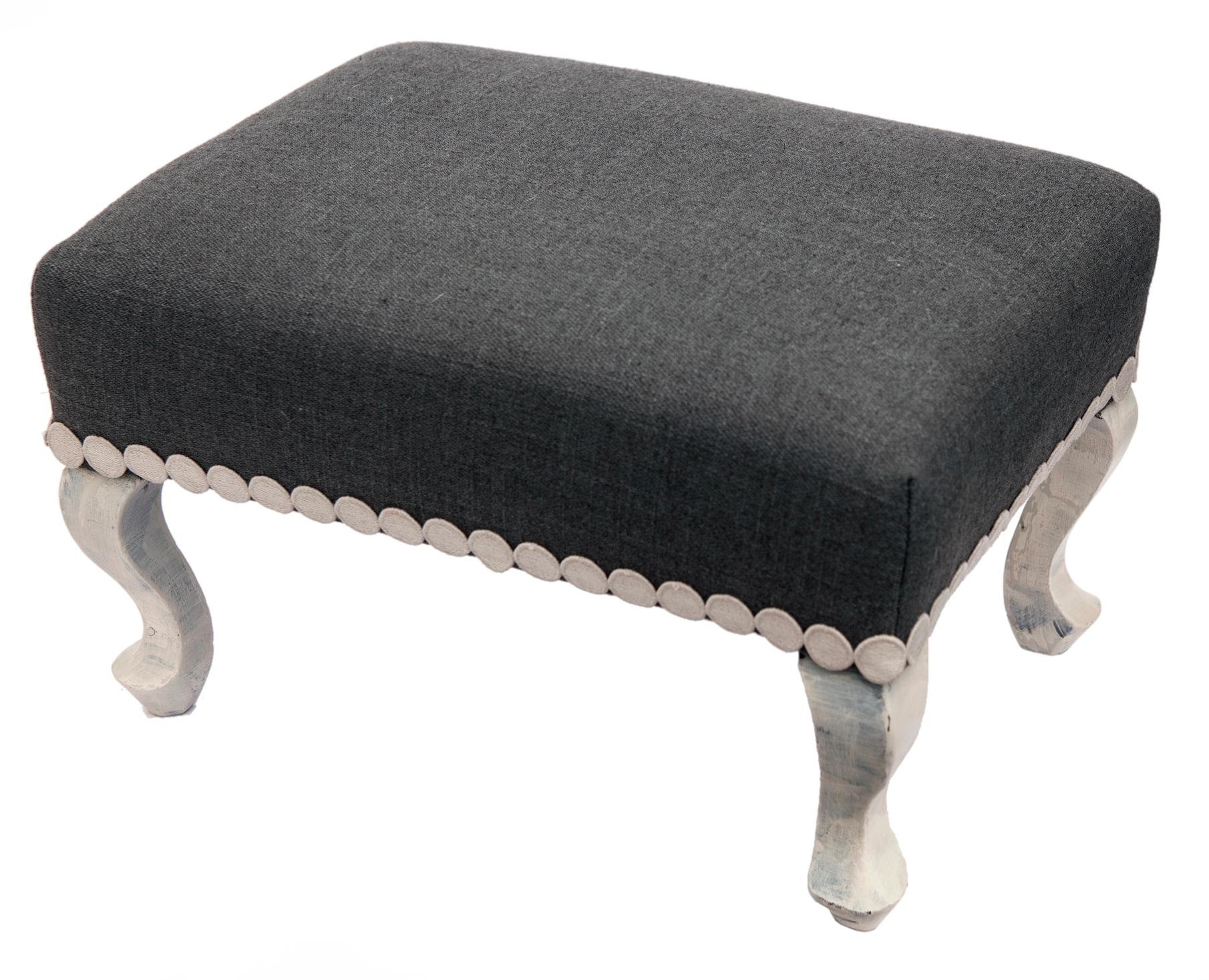Vintage Queen Anne Style Charcoal Gray Footstool/ Mod Dot Trim For Sale ...