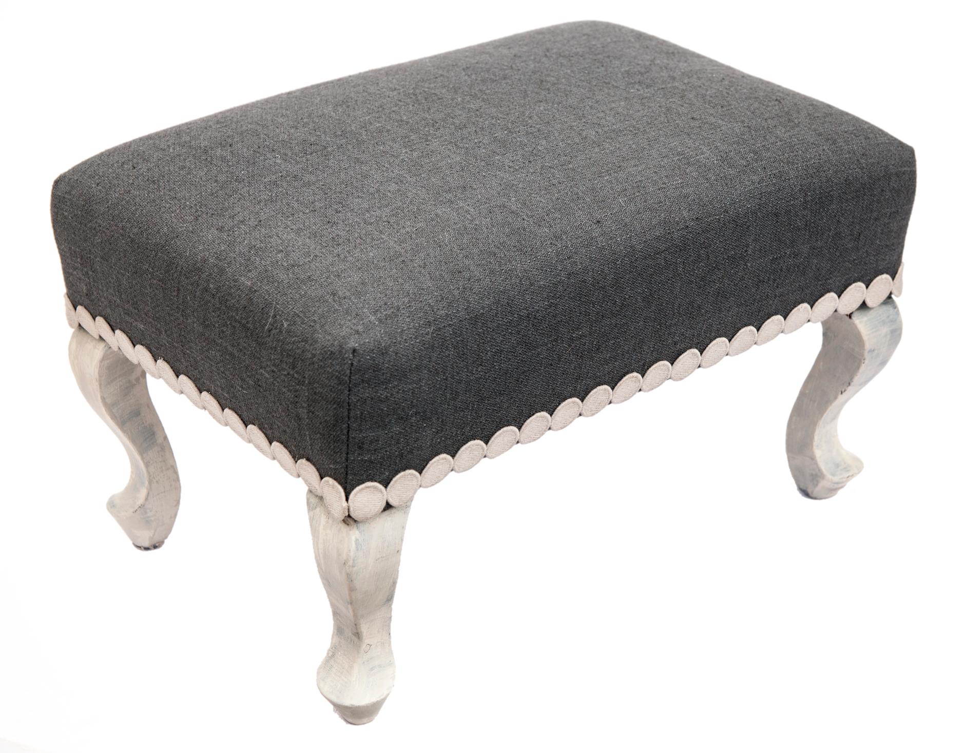 Vintage Queen Anne Style Charcoal Gray Footstool/ Mod Dot Trim For Sale ...