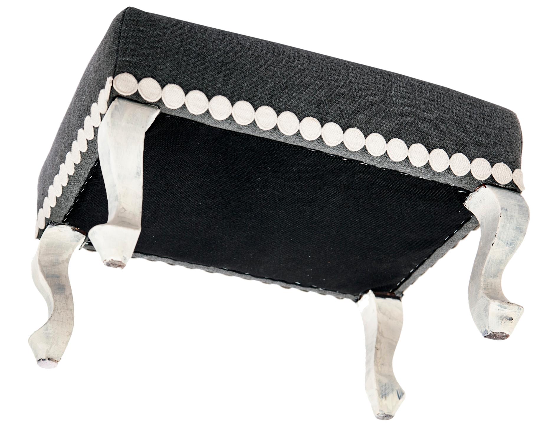 Vintage Queen Anne Style Charcoal Gray Footstool/ Mod Dot Trim For Sale ...