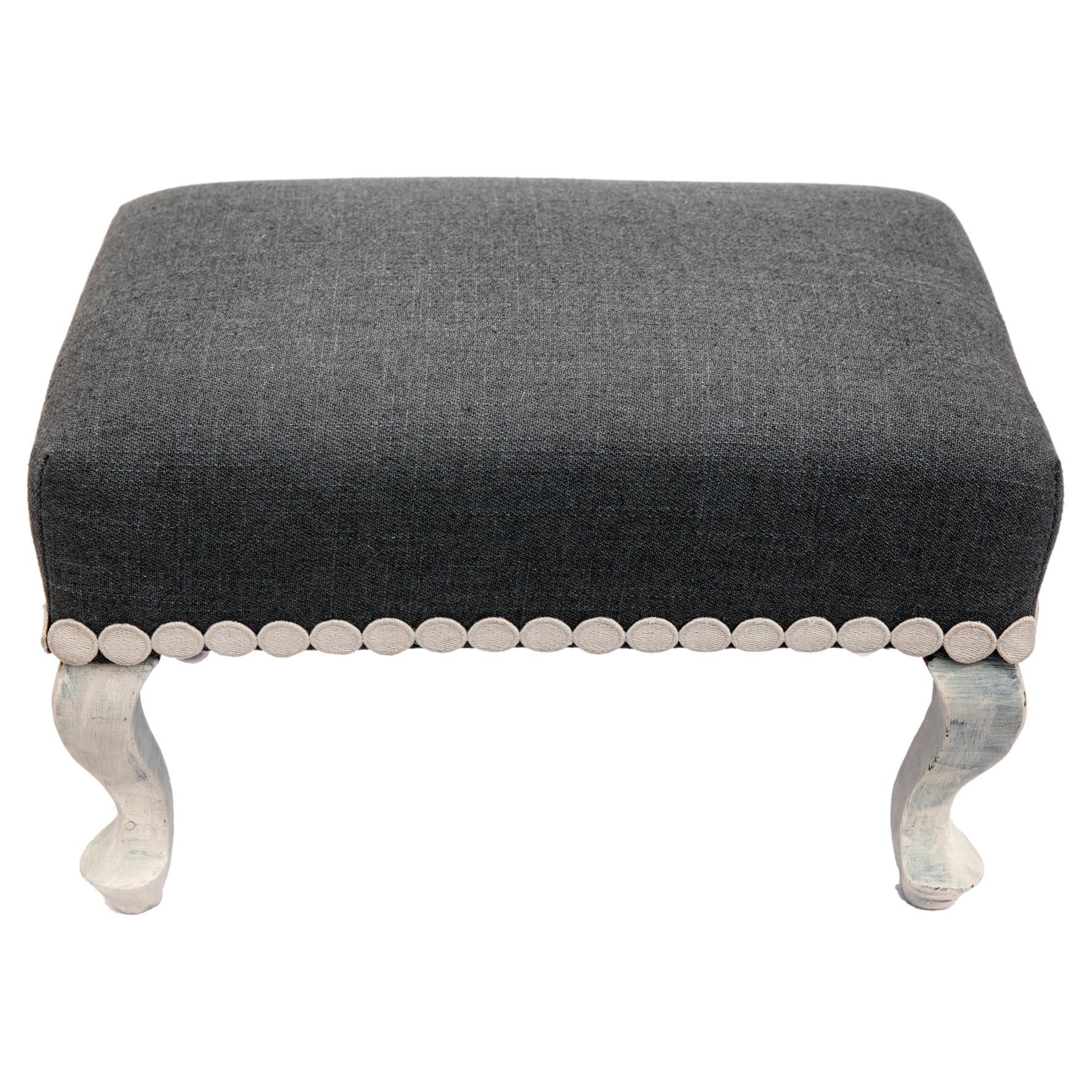 Vintage Queen Anne Style Charcoal Gray Footstool/ Mod Dot Trim For Sale ...