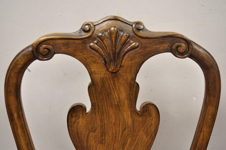 Vintage Queen Anne Style Shell Carved Solid Wood Dining Chairs, Set of ...