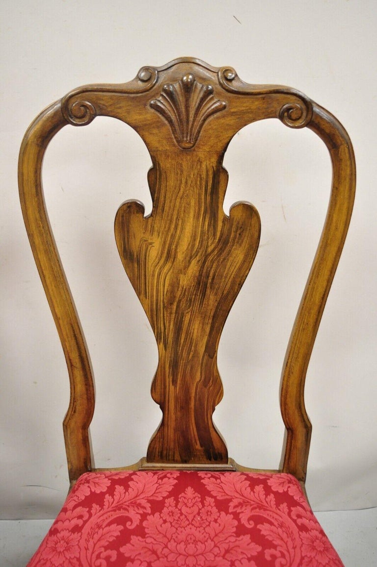 Vintage Queen Anne Style Shell Carved Solid Wood Dining Chairs, Set of 8 For Sale at 1stDibs