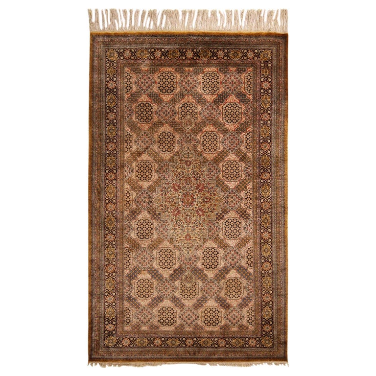 Vintage Qum Traditional Pink and Brown Silk Persian Rug by Rug and ...
