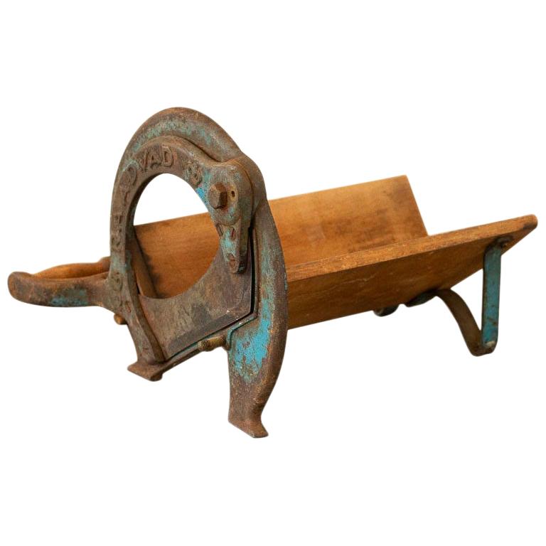 Vintage Raadvad Danish Bread Cutter with Rustic Faded Blue Paint at 1stDibs