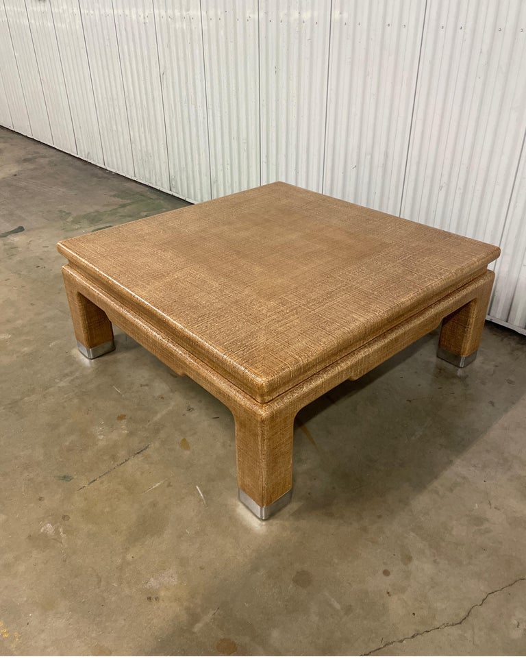 Vintage Raffia Covered Cocktail Table by Karl Springer For Sale at 1stDibs