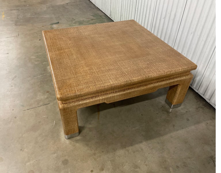 Vintage Raffia Covered Cocktail Table by Karl Springer For Sale at 1stDibs
