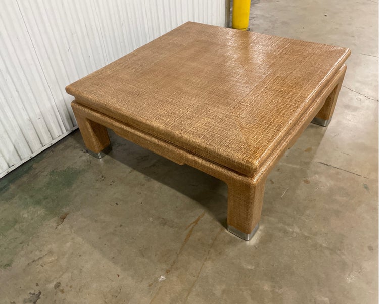 Vintage Raffia Covered Cocktail Table by Karl Springer For Sale at 1stDibs