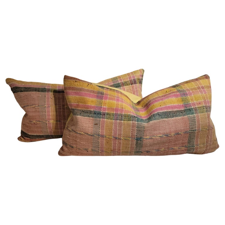 Vintage Rag Rug Hand Woven Bolster Pillows For Sale at 1stDibs