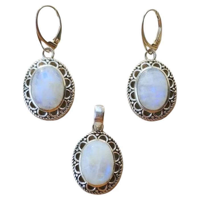 Jordan Schlanger Moonstone Sterling Silver Necklace and Earring Set at ...