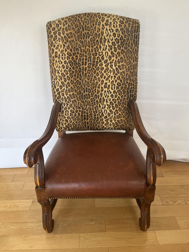 Vintage Ralph Lauren Royal Leather and Leopard Armchair For Sale at 1stDibs