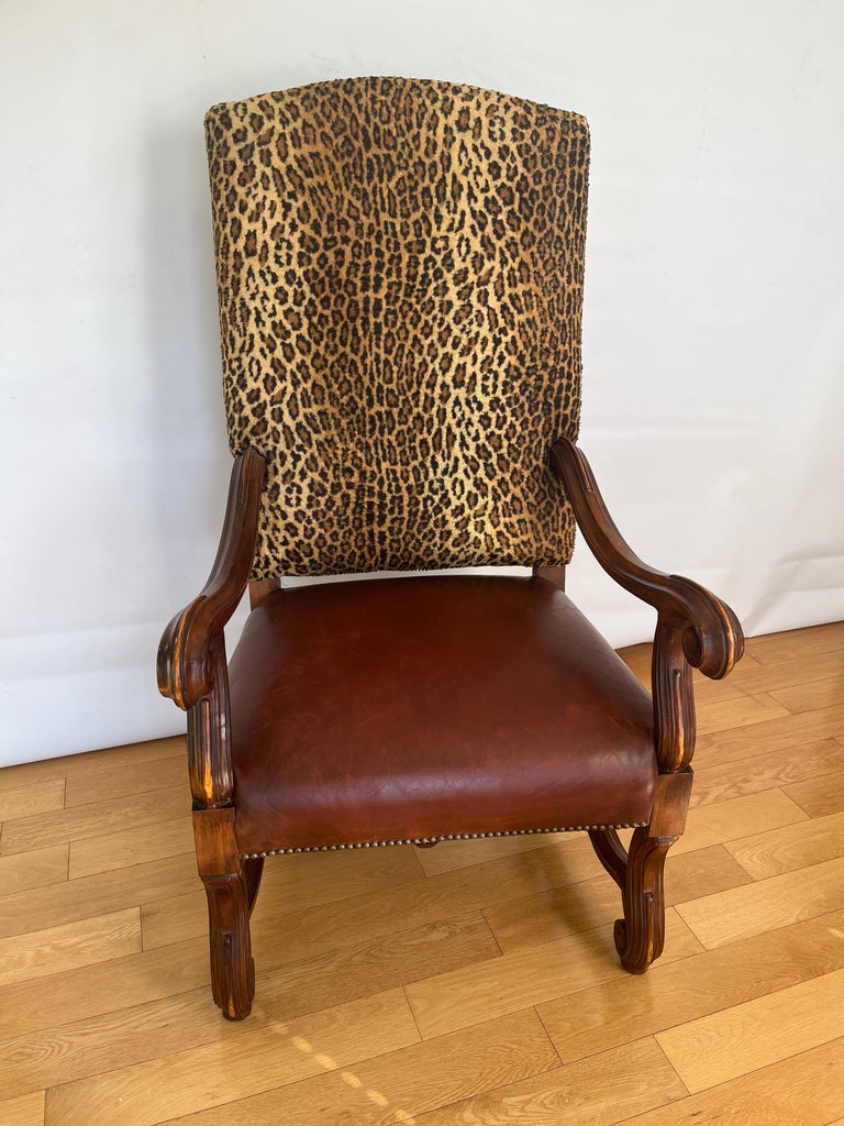 Vintage Ralph Lauren Royal Leather and Leopard Armchair For Sale at 1stDibs