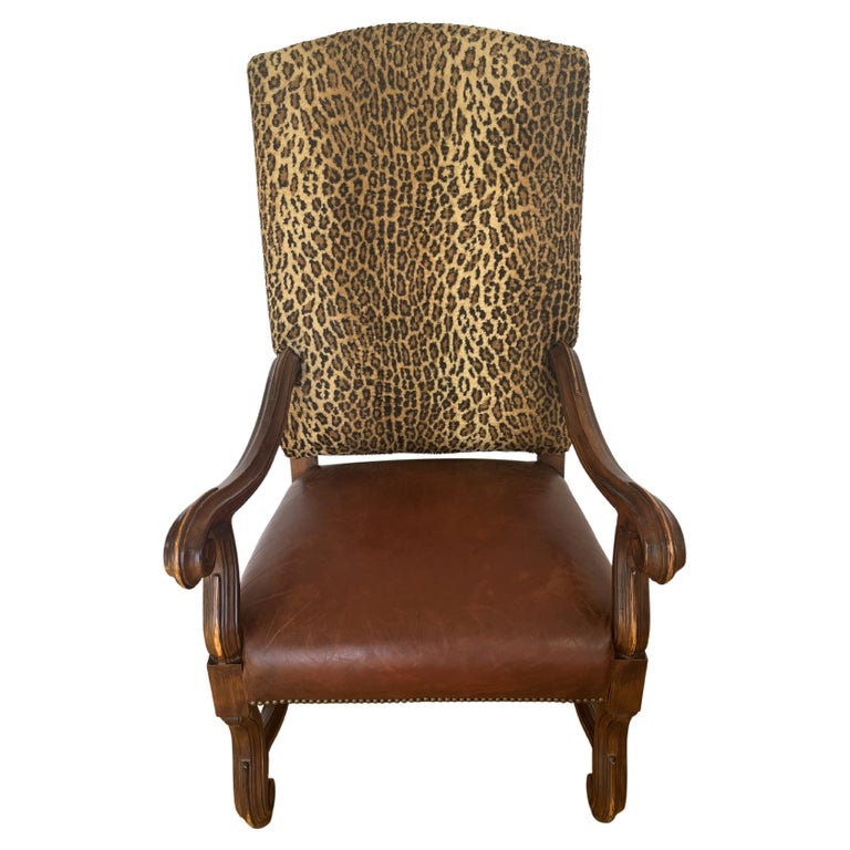 Vintage Ralph Lauren Royal Leather and Leopard Armchair For Sale at 1stDibs