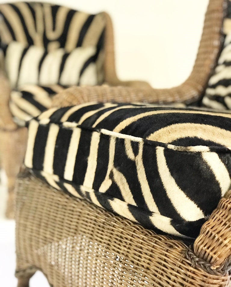 Vintage Ralph Lauren Wicker Wingback Chairs Restored in Zebra Hide ...