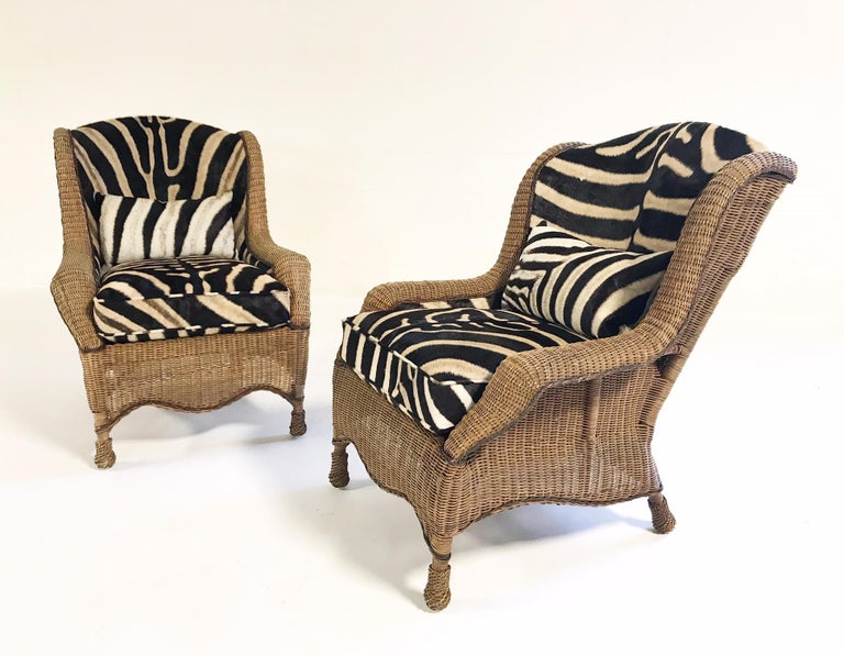 Vintage Ralph Lauren Wicker Wingback Chairs Restored in Zebra Hide ...