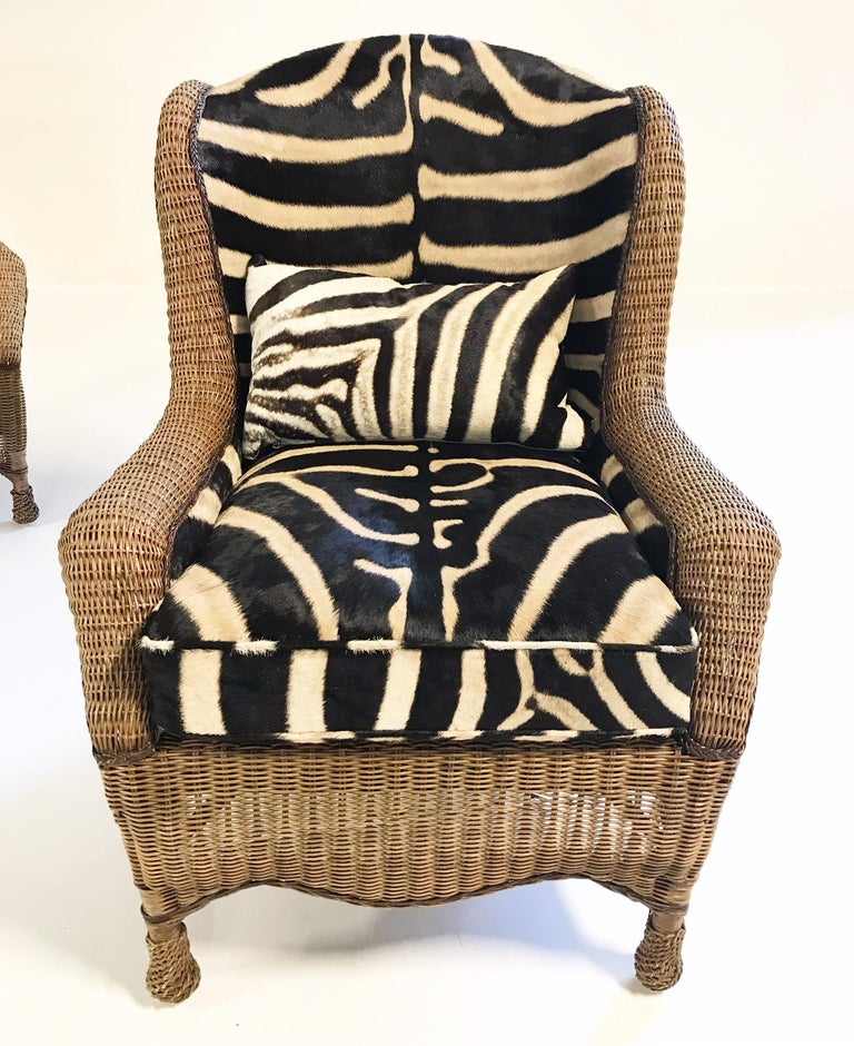 Vintage Ralph Lauren Wicker Wingback Chairs Restored in Zebra Hide ...