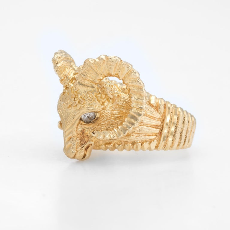 Vintage Ram Ring 14 Karat Yellow Gold Diamond Eyes Animal Zodiac ...