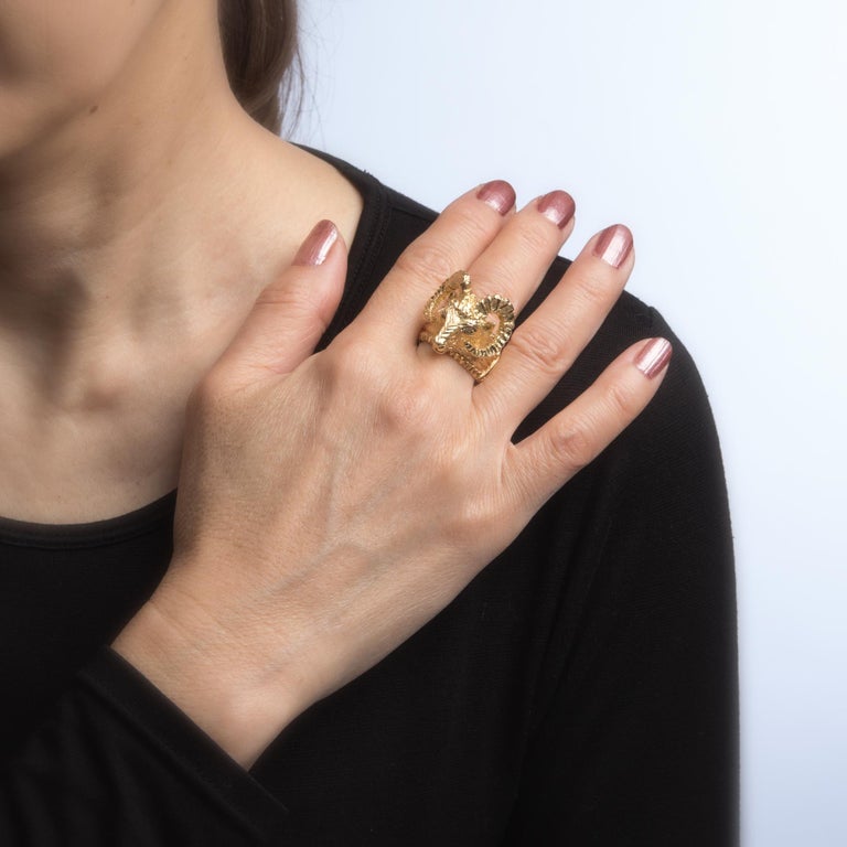 Vintage Ram Ring 14 Karat Yellow Gold Diamond Eyes Animal Zodiac ...