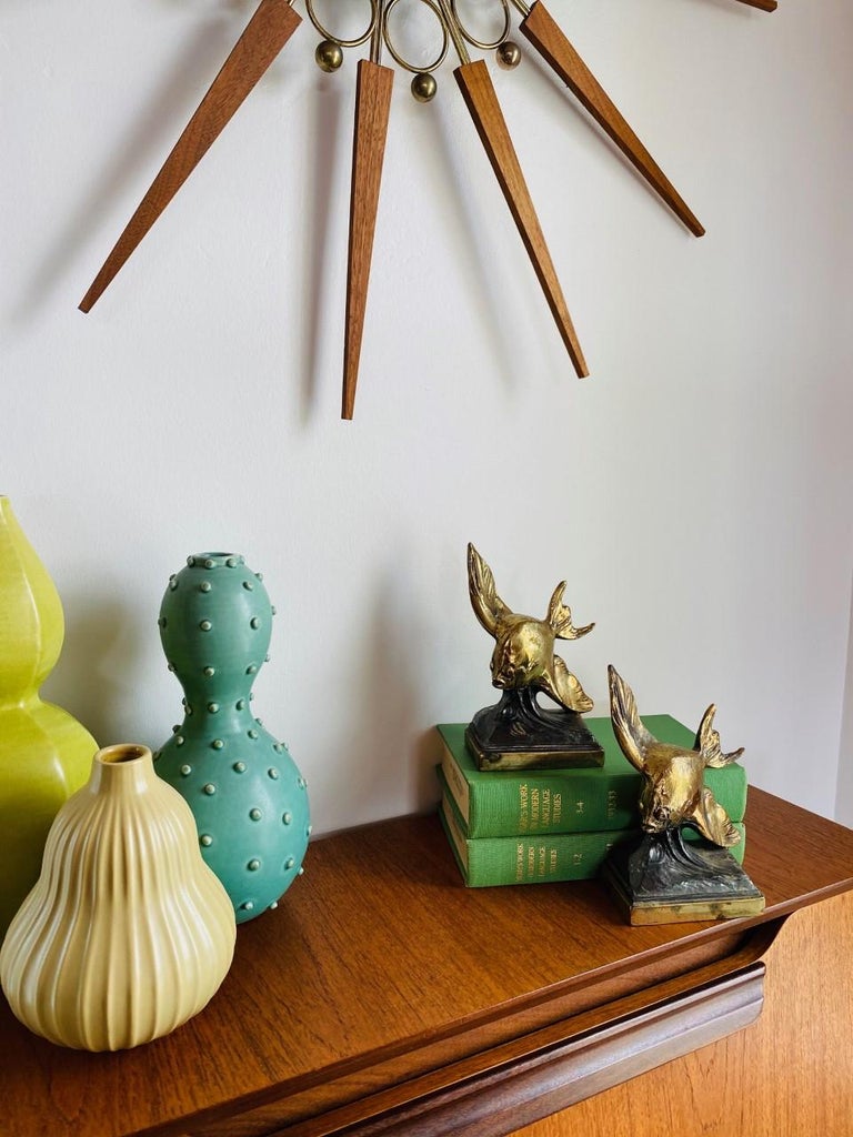 Vintage Rare Pair of Brass Flying Fish Bookends, 1930s For Sale at 1stDibs