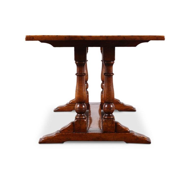 Vintage Rare Pippy Oak Trestle Table with Six Rare Pippy Oak Ladder ...